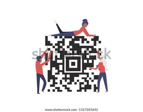 People Building Qr Code Related Vector Stock Vector Royalty Free 1327283642 Shutterstock