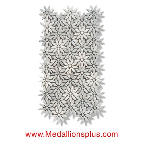 Daisy Carrara And Thassos White Marble Polished Mosaic Tiles