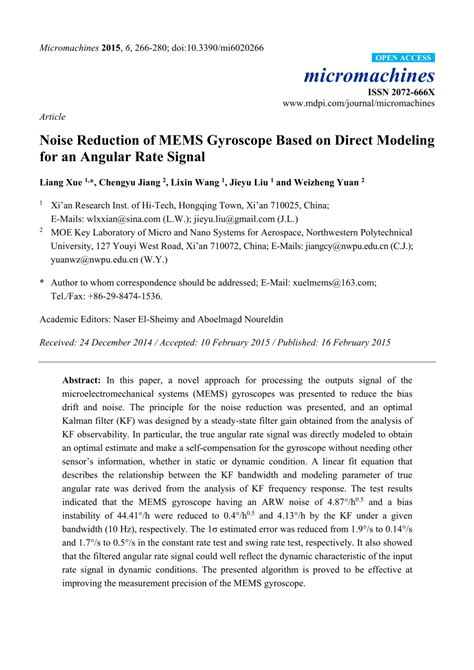 pdf noise reduction of mems gyroscope based on direct modeling for an