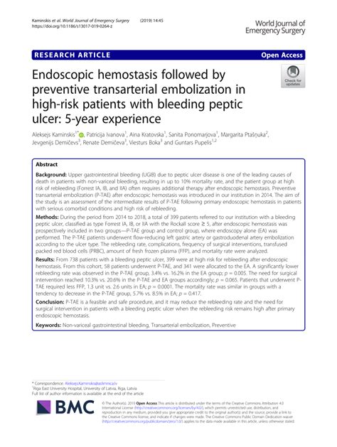 Pdf Endoscopic Hemostasis Followed By Preventive Transarterial