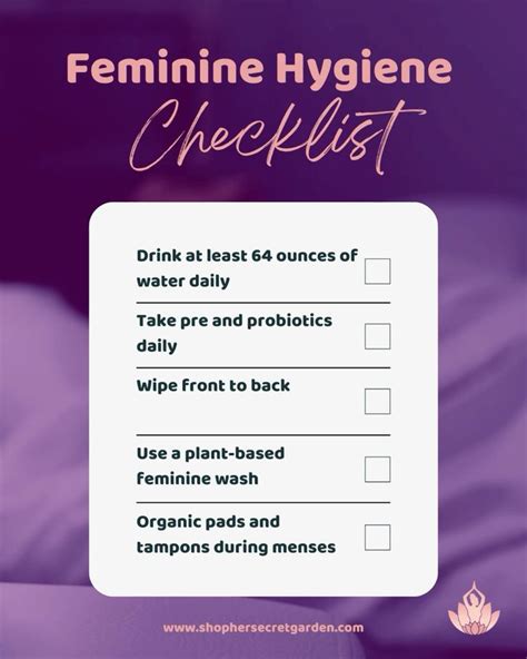 Feminine Hygiene Checklist Feminine Health Personal Hygiene Probiotics