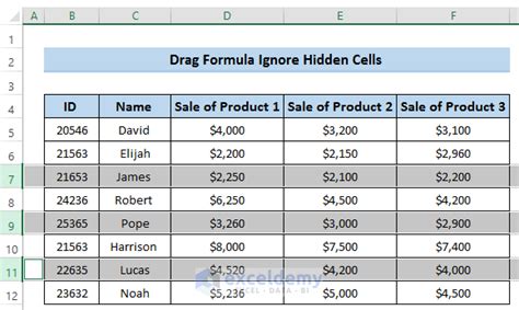 How To Drag Formula And Ignore Hidden Cells In Excel Examples
