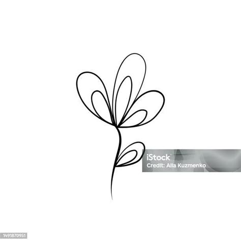 손으로 그린 추상적인 꽃 실루엣 흑백 윤곽선 간단한 벡터 일러스트레이션 장식 가지 봄과 여름 잎 아이콘 낙서 스타일 그리기에 대한 스톡 벡터 아트 및 기타 이미지 Istock
