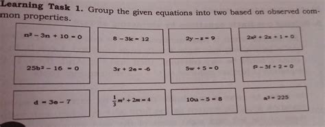Solved Learning Task 1 Group The Given Equations Into Two Based On Observed Com Mon