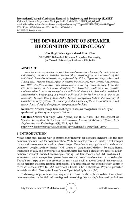 Pdf The Development Of Speaker Recognition Technology