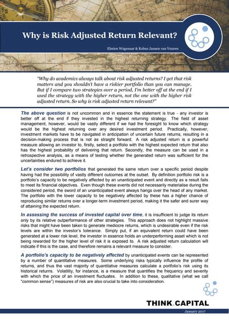 Why Is Risk Adjusted Return Relevant Pdf