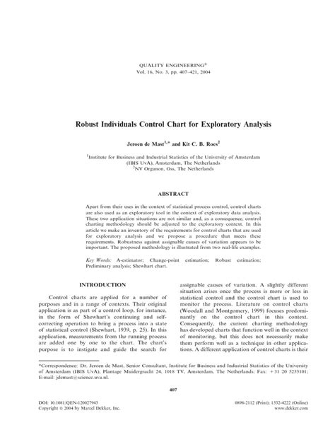 Robust Individuals Control Chart For Exploratory Analysis Pdf Robust Statistics Outlier