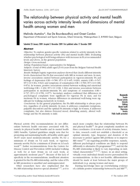 The Relationship Between Physical Activity And Mental Health Pdf