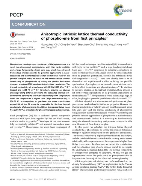 Pdf Anisotropic Intrinsic Lattice Thermal Conductivity Of Phosphorene