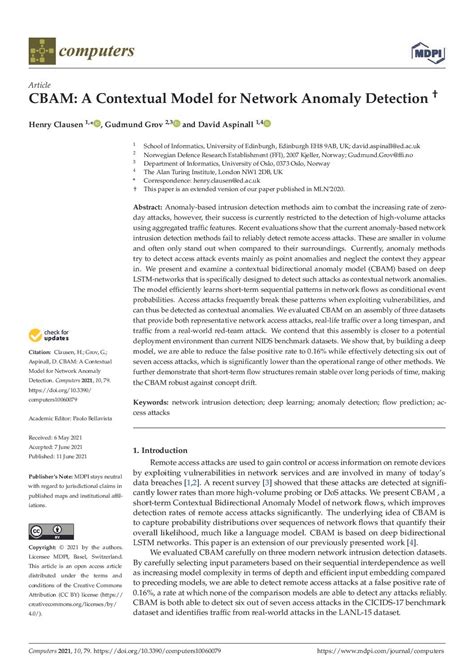 Cbam A Contextual Model For Network Anomaly Detection Researchback