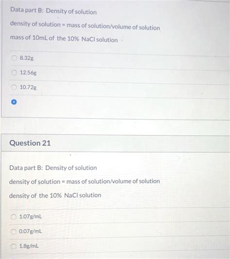 Solved Data Part B Density Of Solution Density Of Solution Chegg