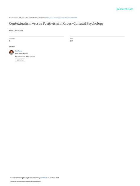 Contextualism Versus Positivism In Cross Cultural Pdf Psychology
