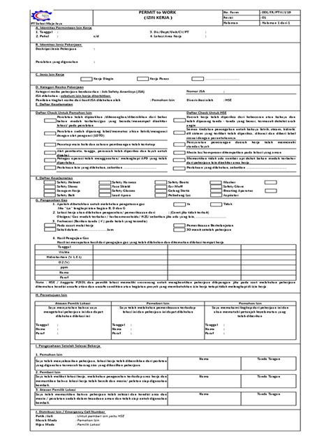Form Permit To Work Izin Kerja Pdf Pdf