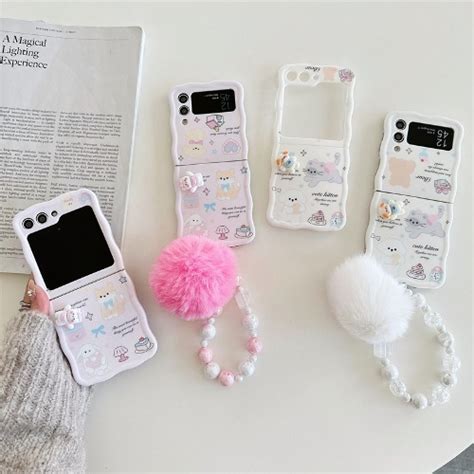 🍓플립6🍓 고양이 강아지 토끼 빙글 스피너 웨이브 테두리 털구슬 스트랩 케이스 제트플립3 제트플립4 제트플립5 제트플립6 Z플립3 Z플립4 Z플립5 Z플립6 지플립3 지플립