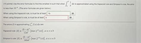 Solved 10 ﻿points ﻿use The Error Formulas To Find The