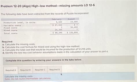 solved problem 12 20 algo high low method missing amounts