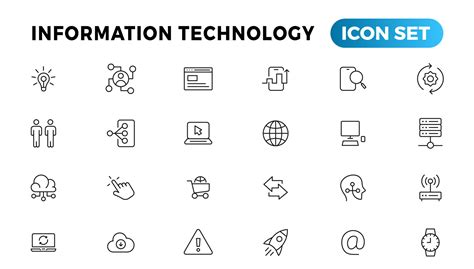 Information Technology Line Icons Collection Big Ui Icon Set In A Flat Design Thin Outline
