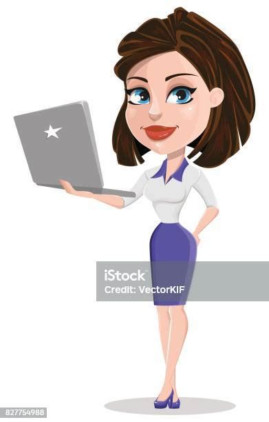 아름 다운 비즈니스 여자 들고 노트북입니다 공식적인 마모 똑바로 서 있는 사업가 귀여운에 대한 스톡 벡터 아트 및 기타 이미지