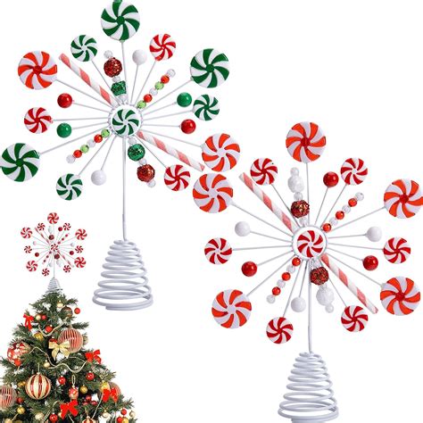Runnico 2pcs Candy Snowflake Tree Topper Candy Cane Christmas Tree