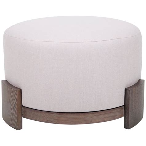 Large Round Tufted Ottoman With Striped Upholstery At 1stdibs
