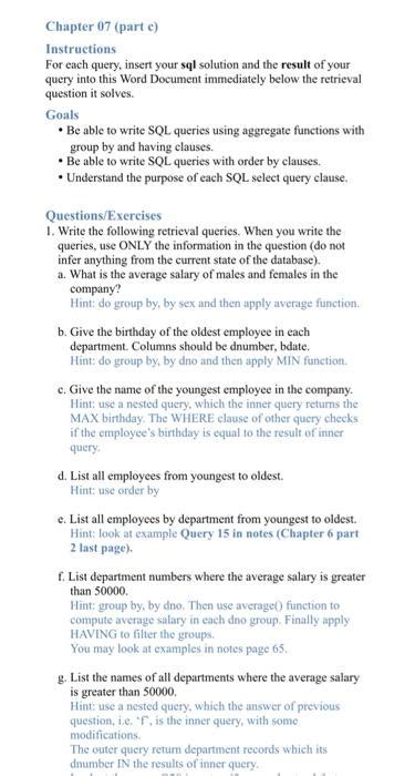 Solved Chapter 07 (part c) Instructions For each query, | Chegg.com
