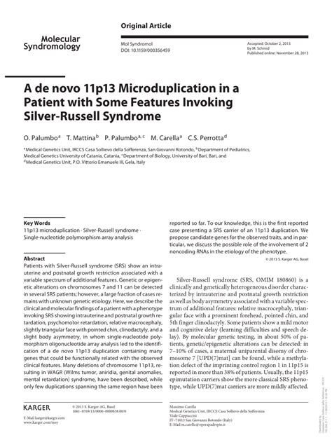 Pdf A De Novo 11p13 Microduplication In A Patient With Some Features Invoking Silver Russell