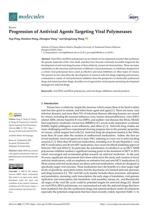 Pdf Molecules Progression Of Antiviral Agents Targeting Viral Polymerases