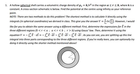 Solved A Hollow Spherical Shell Carries A Volumetric Charge