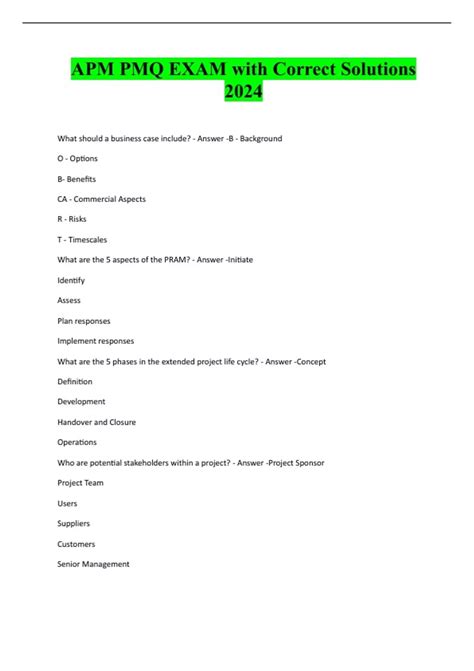 Apm Pmq Exam With Correct Solutions 2024 Apm Pmq Stuvia Us