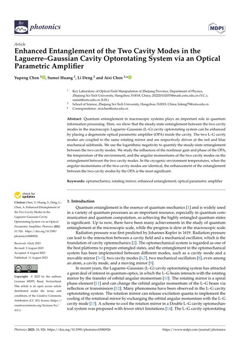 Pdf Enhanced Entanglement Of The Two Cavity Modes In The Laguerre