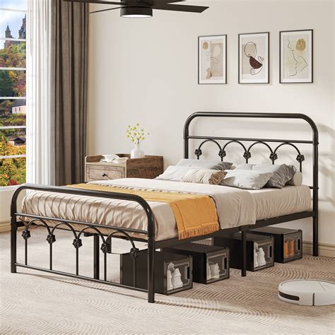 Dwvo Industrial Metal Full Size Platform Bed Frame With Headboard And