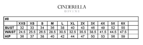 Cinderella Divine Size Chart Sentani Boutique