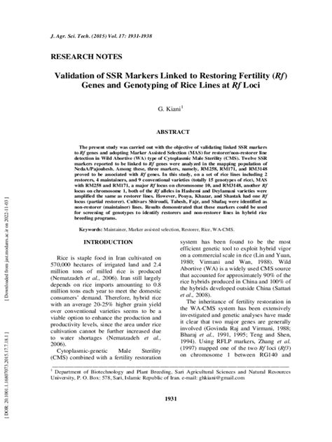 Fillable Online Jast Modares Ac Validation Of Ssr Markers Linked To