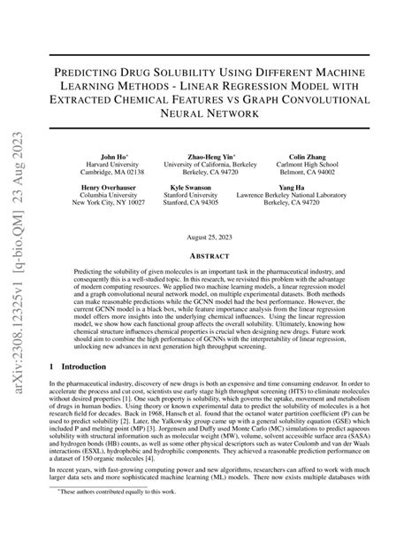Predicting Drug Solubility Using Different Machine Learning Methods Linear Regression Model