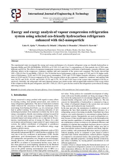 Pdf Energy And Exergy Analysis Of Vapour Compression Refrigeration System Using Selected Eco