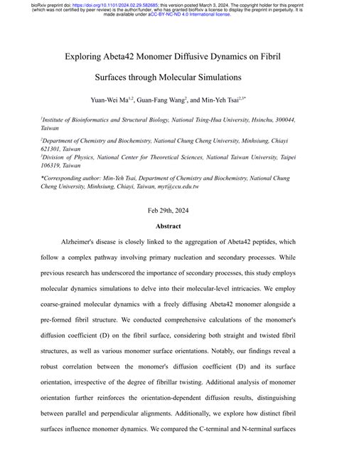 Pdf Exploring Abeta42 Monomer Diffusive Dynamics On Fibril Surfaces