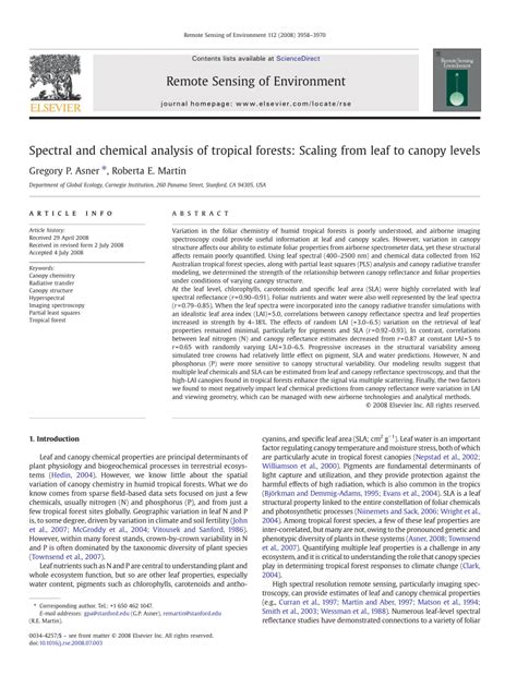 Pdf Spectral And Chemical Analysis Of Tropical Forests Scaling From Leaf To Canopy Levels