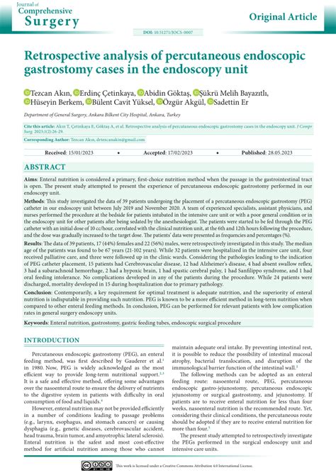 Pdf Retrospective Analysis Of Percutaneous Endoscopic Gastrostomy Cases In The Endoscopy Unit