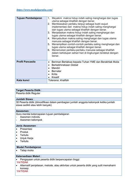 MODUL AJAR PAI DAN BUDI PEKERTI KELAS BAB KURIKULUM MERDEKA Docx