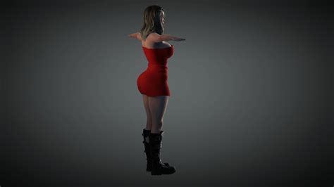 3d Model Red Dress Girl Vr Ar Low Poly Cgtrader