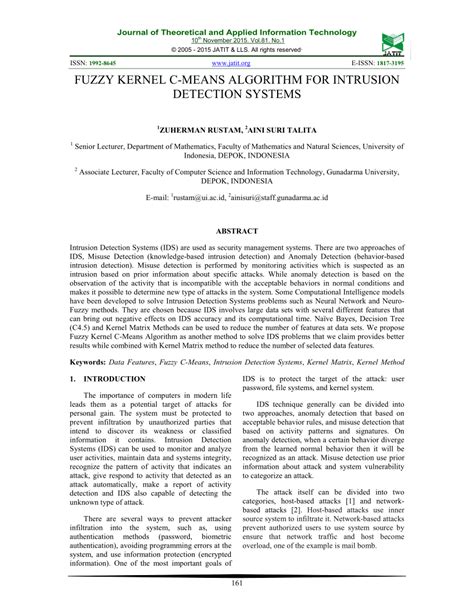 Pdf Fuzzy Kernel C Means Algorithm For Intrusion Detection Systems