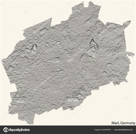 Topographic Relief Map City Marl Germany Black Contour Lines Vintage