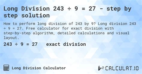 Long Division 243 ÷ 9 27 Step By Step Solution Calculatio