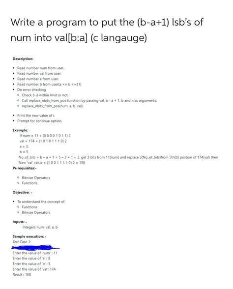 solved write a program to put the b−a 1 isb s of num into