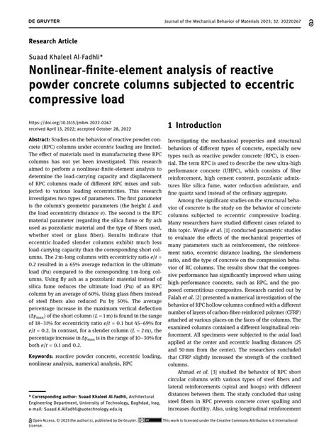 Pdf Nonlinear Finite Element Analysis Of Reactive Powder Concrete