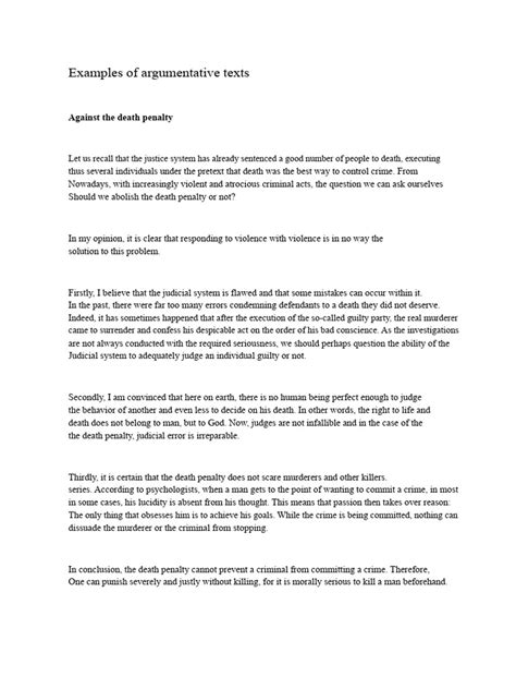 Examples Of Argumentative Texts Pdf Capital Punishment Crimes