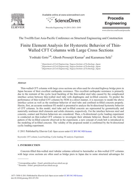 Pdf Finite Element Analysis For Hysteretic Behavior Of Thin Walled
