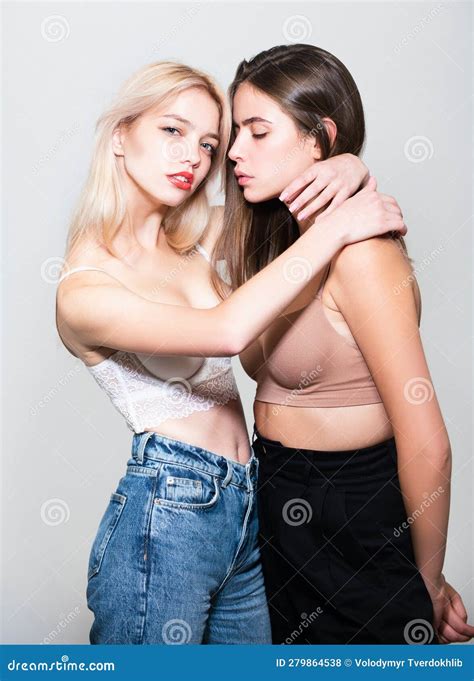 Models In Love Beauty Portrait Of Young Lesbian Couple Women