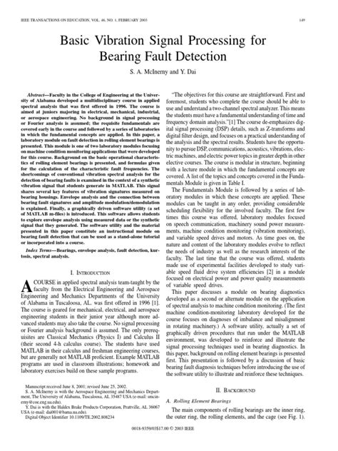 Basic Vibration Signal Processing For Bearing Fault Detection Pdf