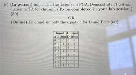 Solved C In Person Implement The Design On Fpga